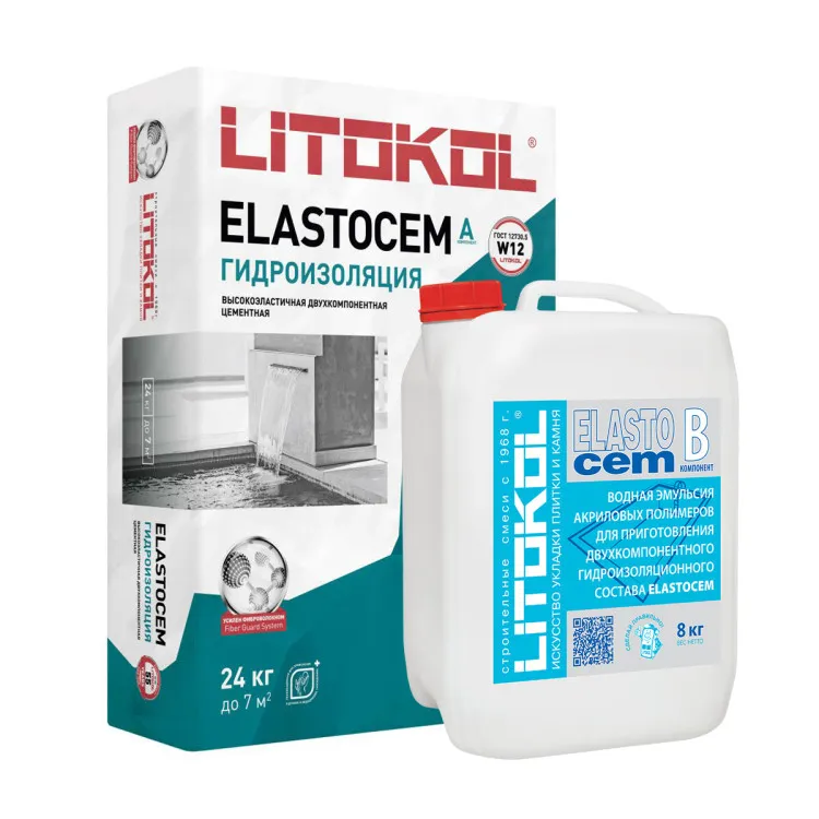 Гидроизоляция двухкомпонентная Litokol Elastocem (A+B) 32 кг купить по низкой цене в Москве